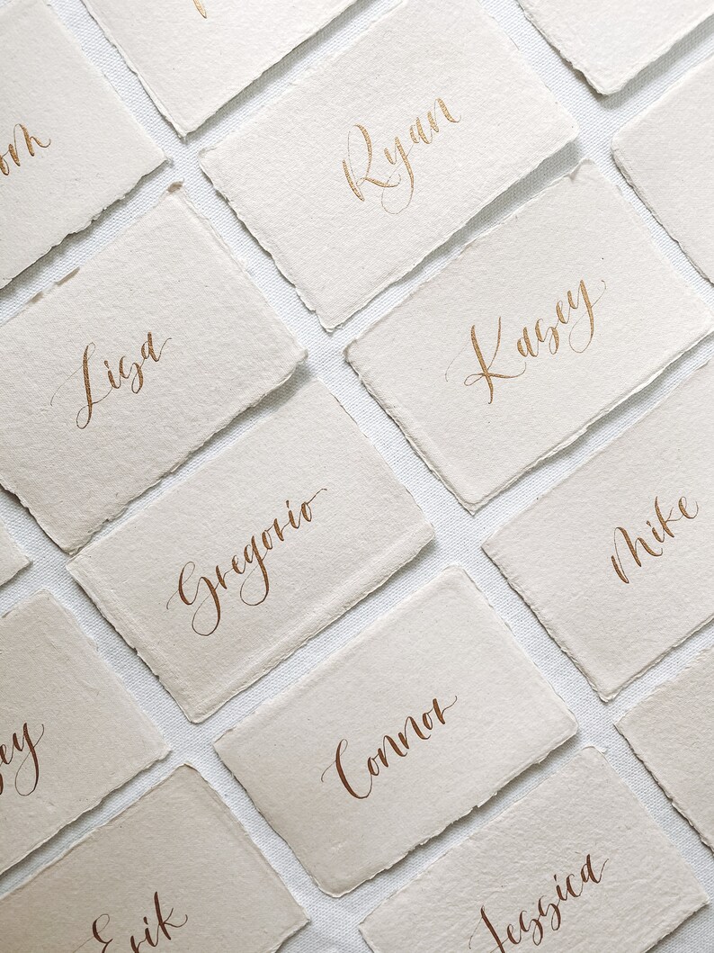 Gold Calligraphy Place Cards on Hand Made Paper Calligraphy - Etsy