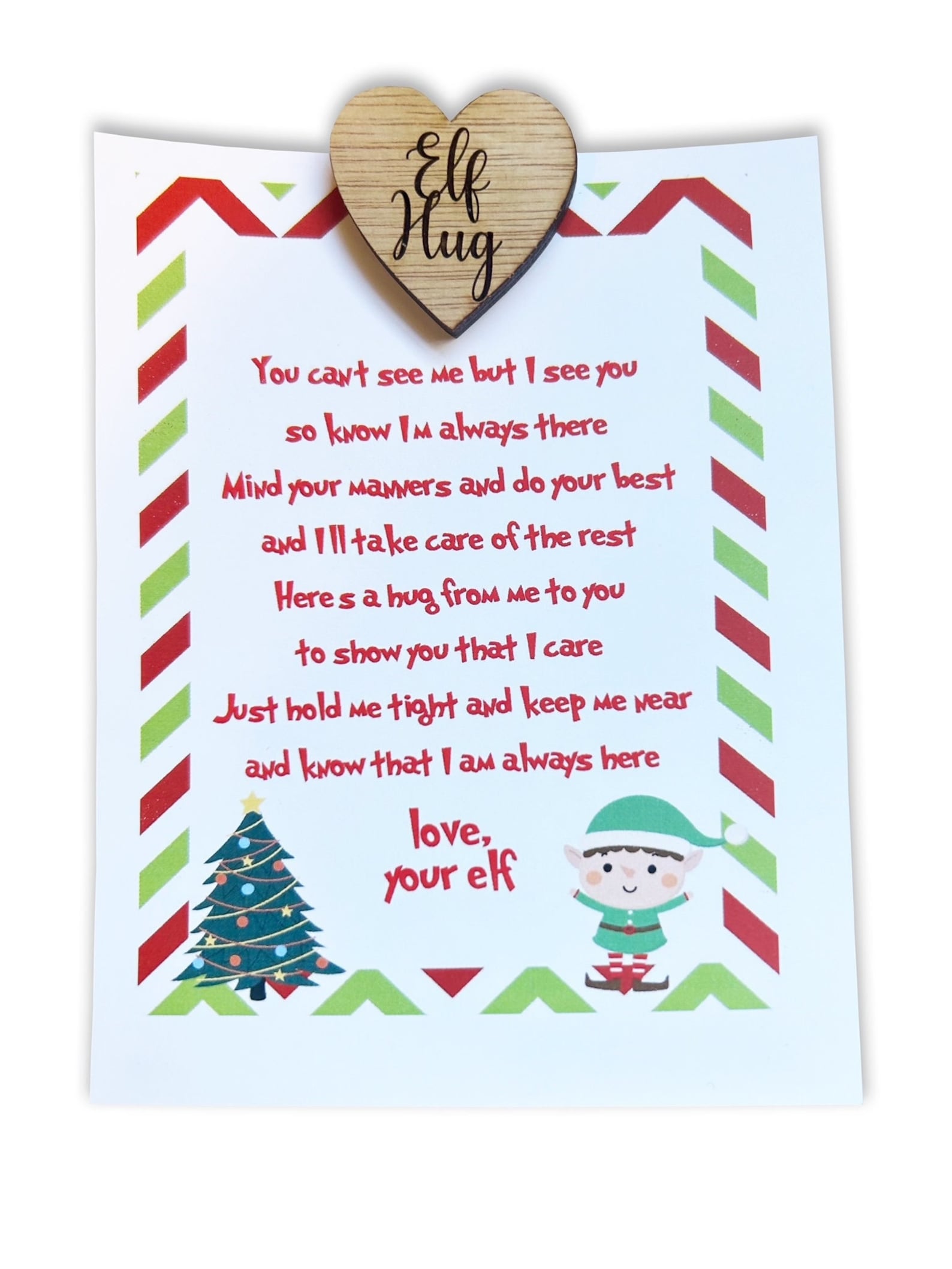 Elf Hug Token: Engraved Birch Wood Christmas Card Insert - Etsy