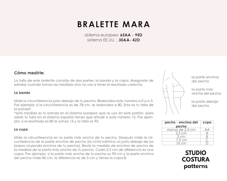 MARA Bralette Spanish PDF Digital Sewing Pattern in Spanish - Etsy