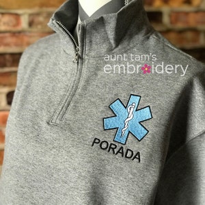 Star of Life Quarter Zip, First Responder Jacket, EMT Sweatshirt, Embroidered Star of Life With ...