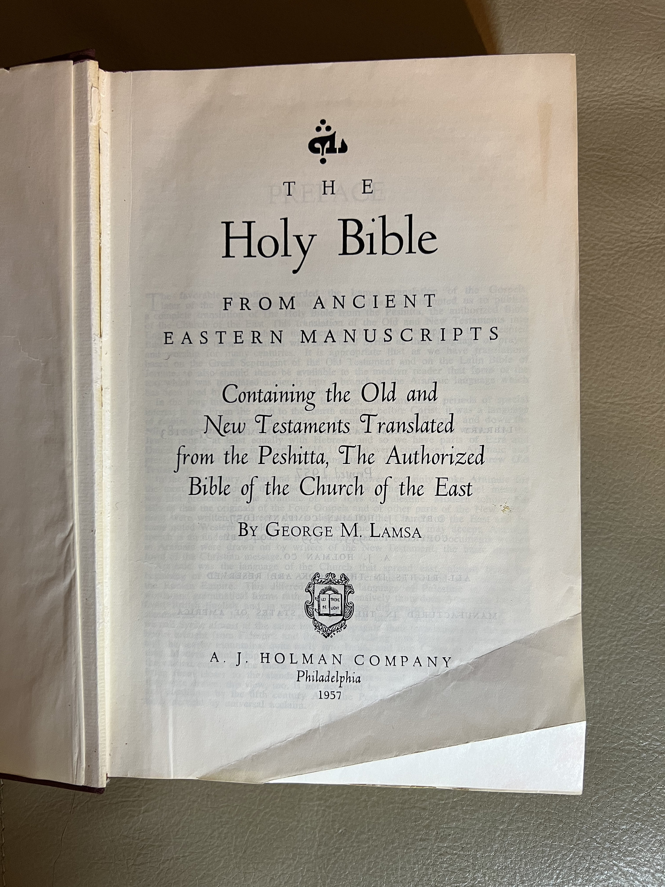 The Holy Bible From the Ancient Manuscripts by George Lamsa (copyright ...