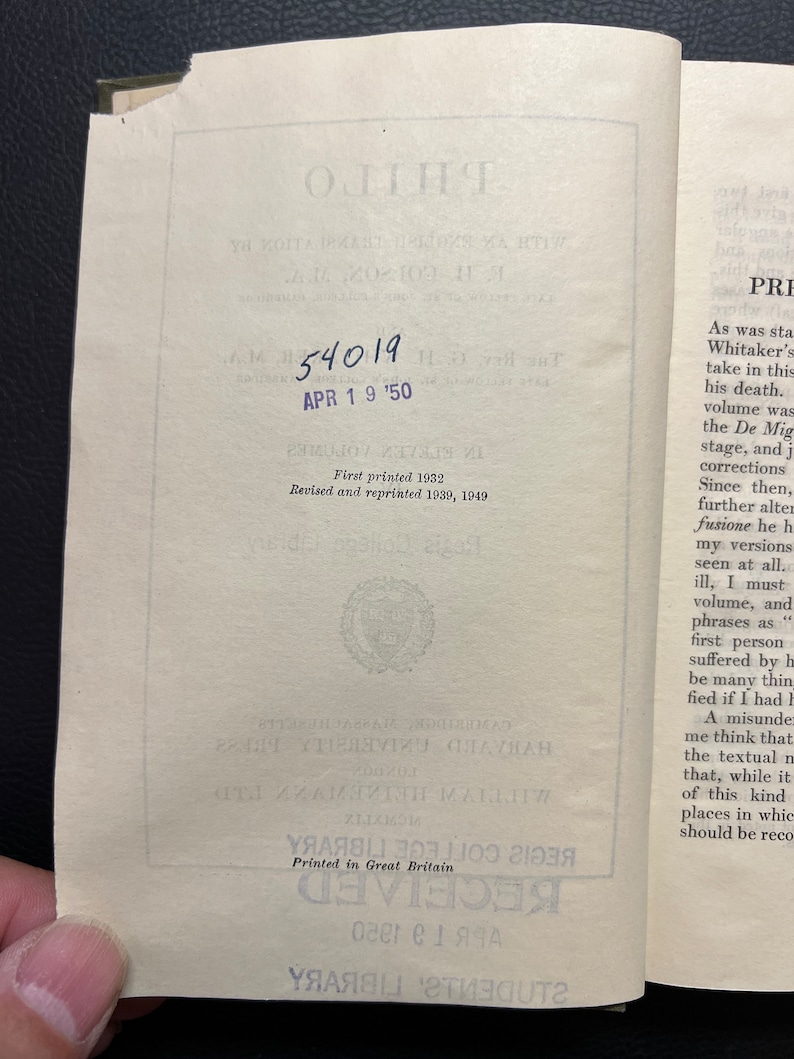 Philo IV of Eleven Volumes With an English Translation by F. H. Colson ...