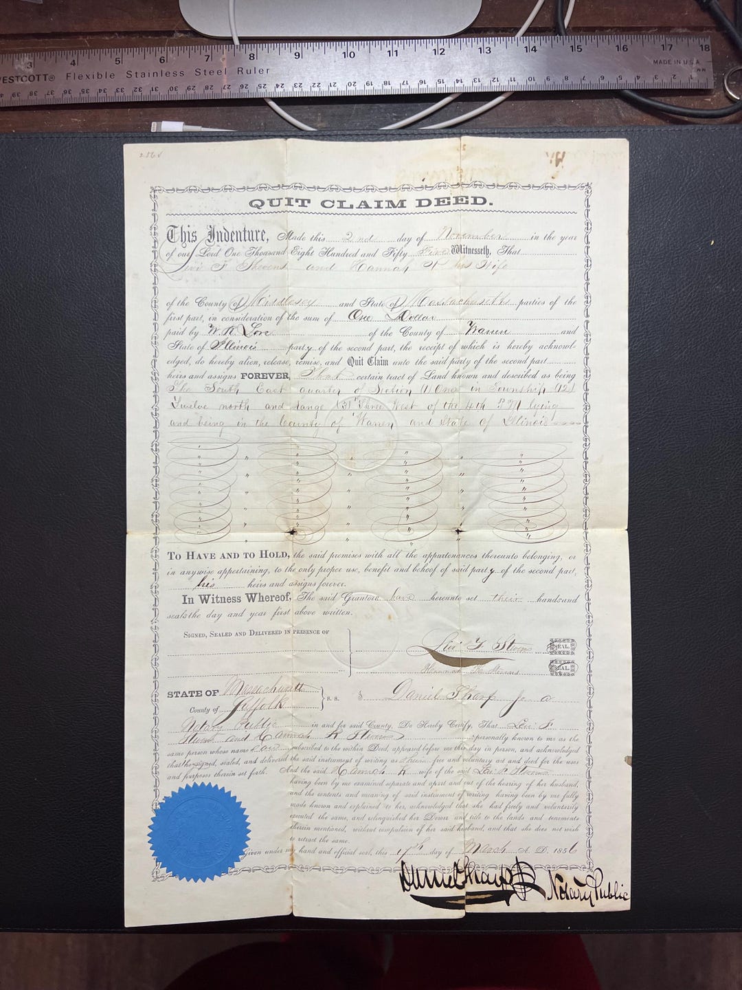 Antique Massachusetts Quit Claim Deed (notarized 1856) - Etsy