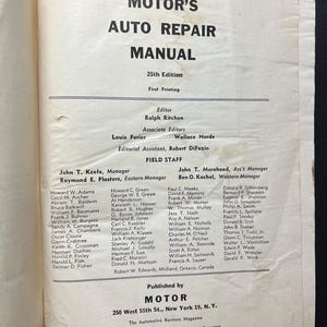 Motors Auto Repair Manual 25th Edition First Printing copyright 1962 - Etsy
