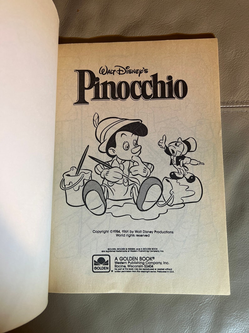 Walt Disneys Pinocchio A Big Color/activity Book copyright 1984 - Etsy