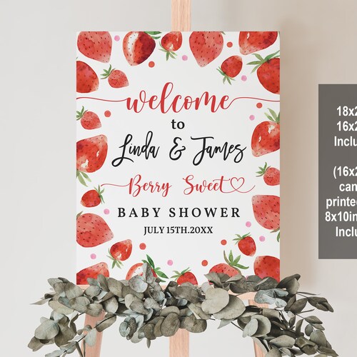 Editable Strawberry Birthday Welcome Sign Berry Sweet Birthday - Etsy