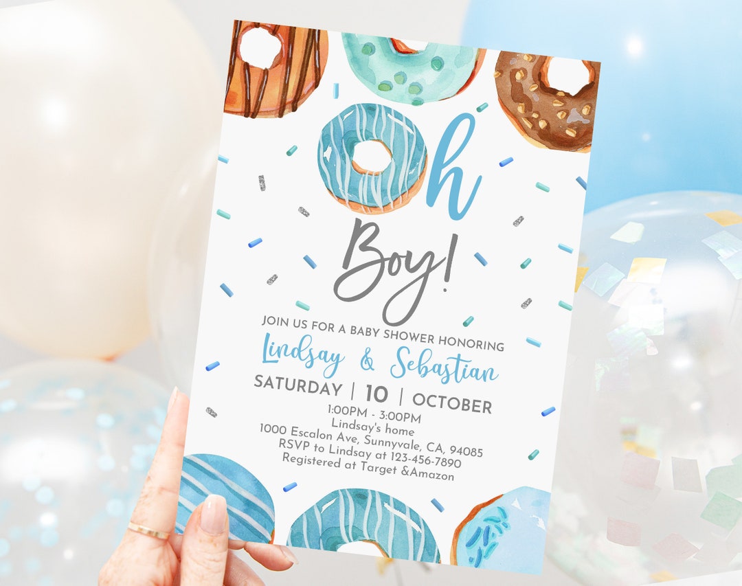 Donut Baby Shower Invitation: Blue Sprinkle, Oh Boy Editable Bab87 - Etsy