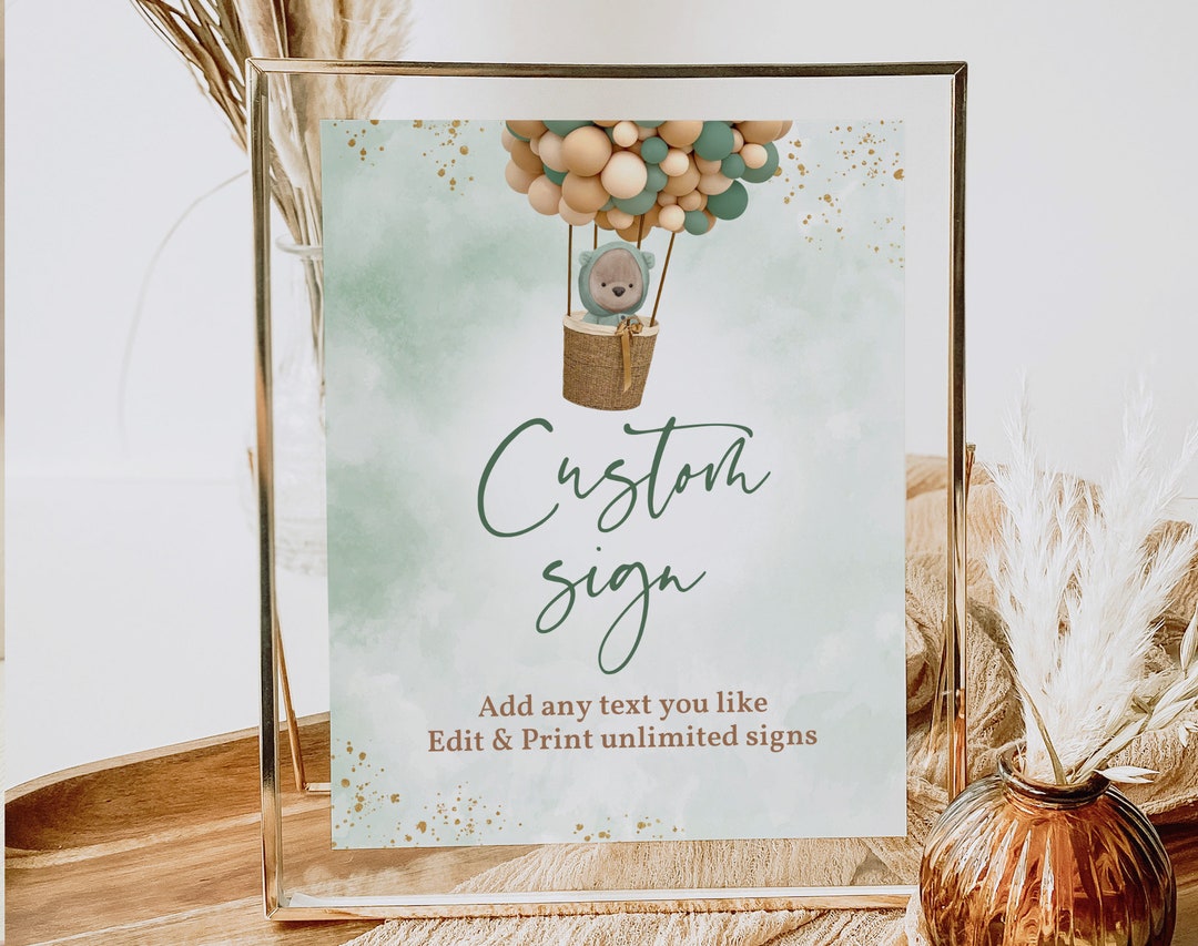 Teddy Bear Custom Sign Baby Shower Table Sign Decor Bear Birthday Green ...
