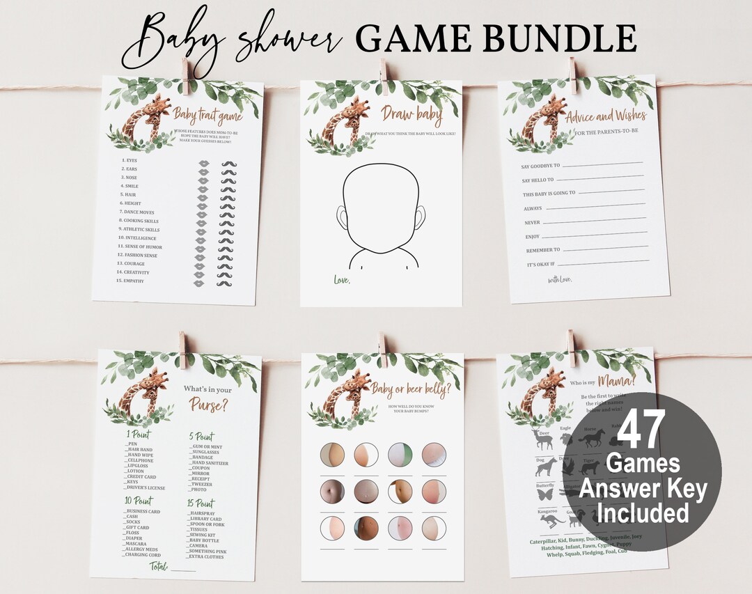 Giraffe Baby Shower Game Bundle Giraffe Baby Shower Activity Set Gender ...