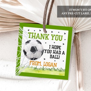 Soccer Birthday Favor Label Thank You Tag Soccer Party Favor Sticker ...
