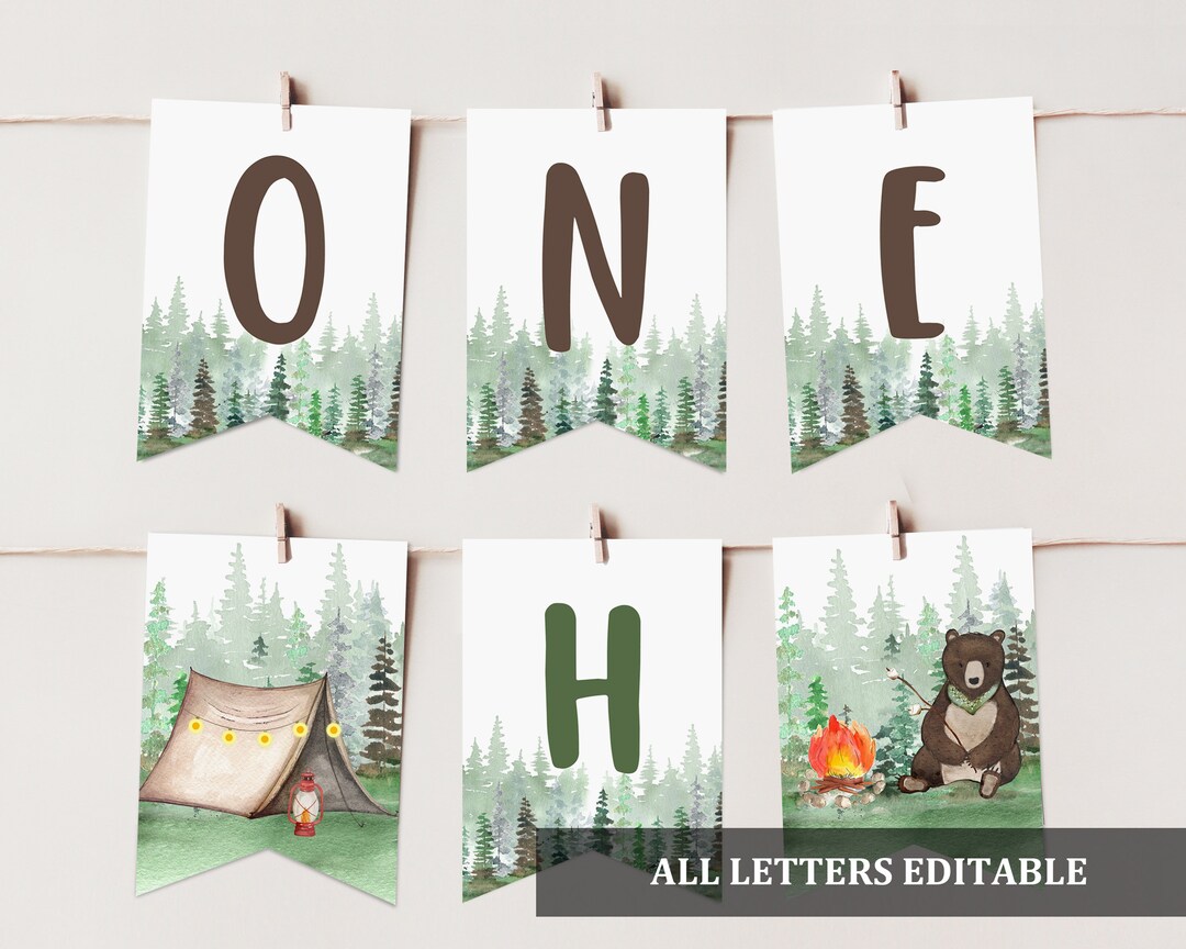 Camping Birthday Banner One Happy Camper Banner Garland 1st Camping ...