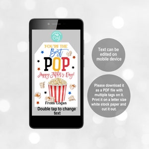 Father's Day Gift Tag Best Pop Popcorn Tags Popcorn Favors Dad Grandpa ...