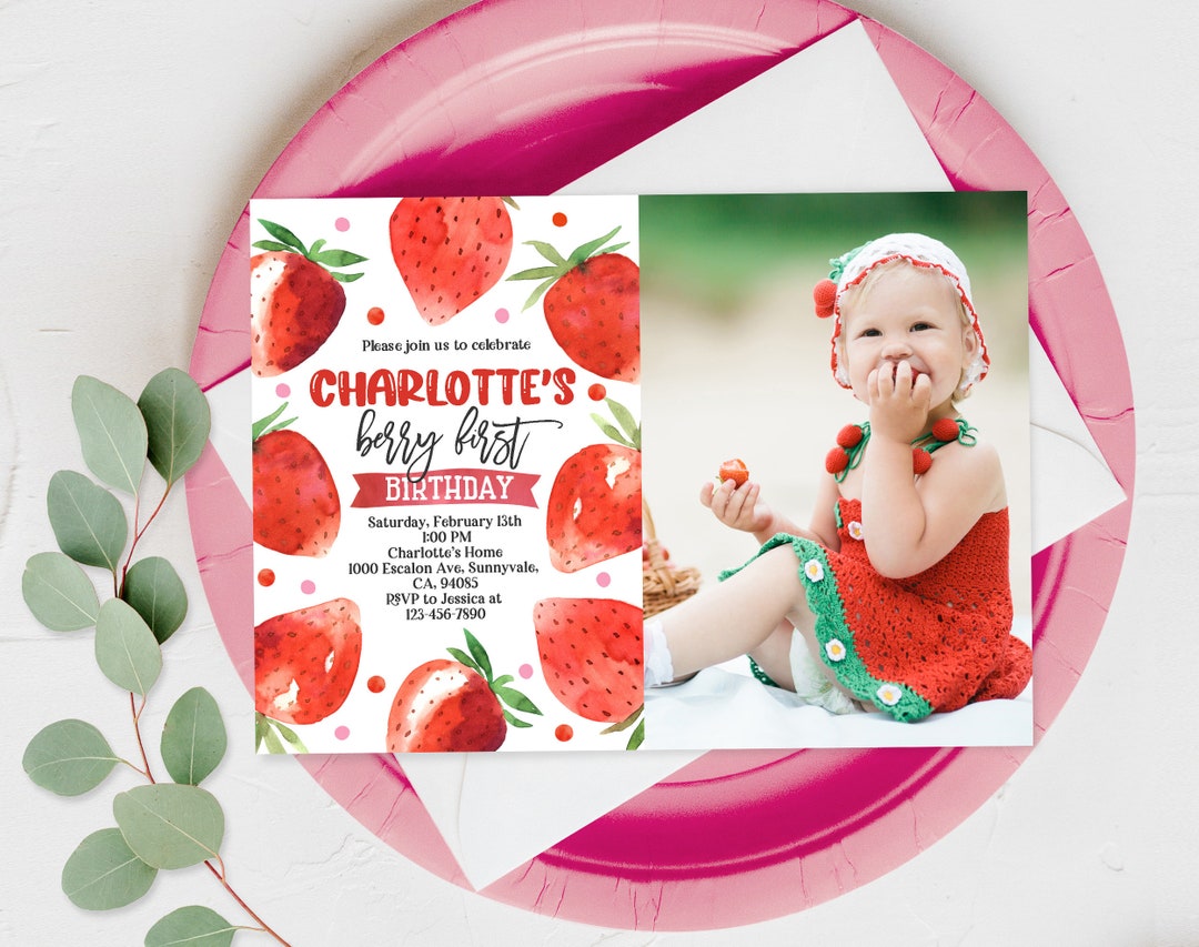 Berry First Birthday Invitation Strawberry Birthday Photo Invite 1st ...