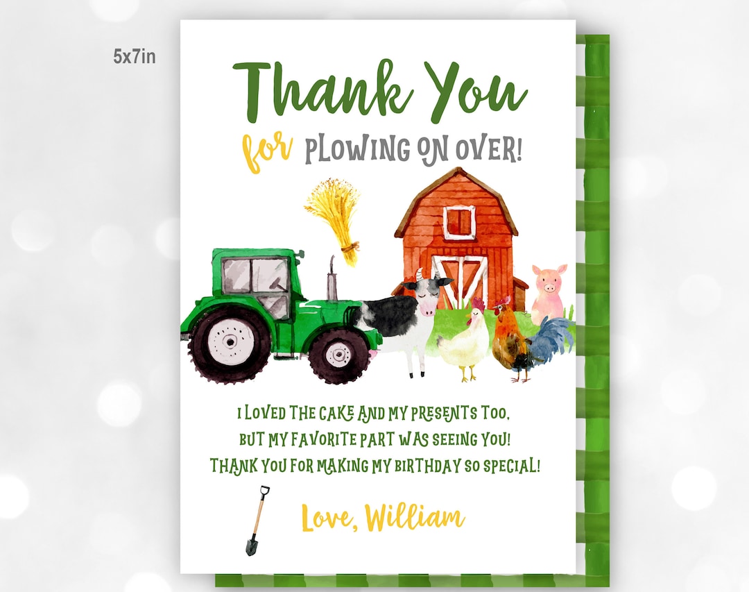 Tractor Thank You Card 5x7in, 4x6in Included Download EDITABLE Bir117 ...