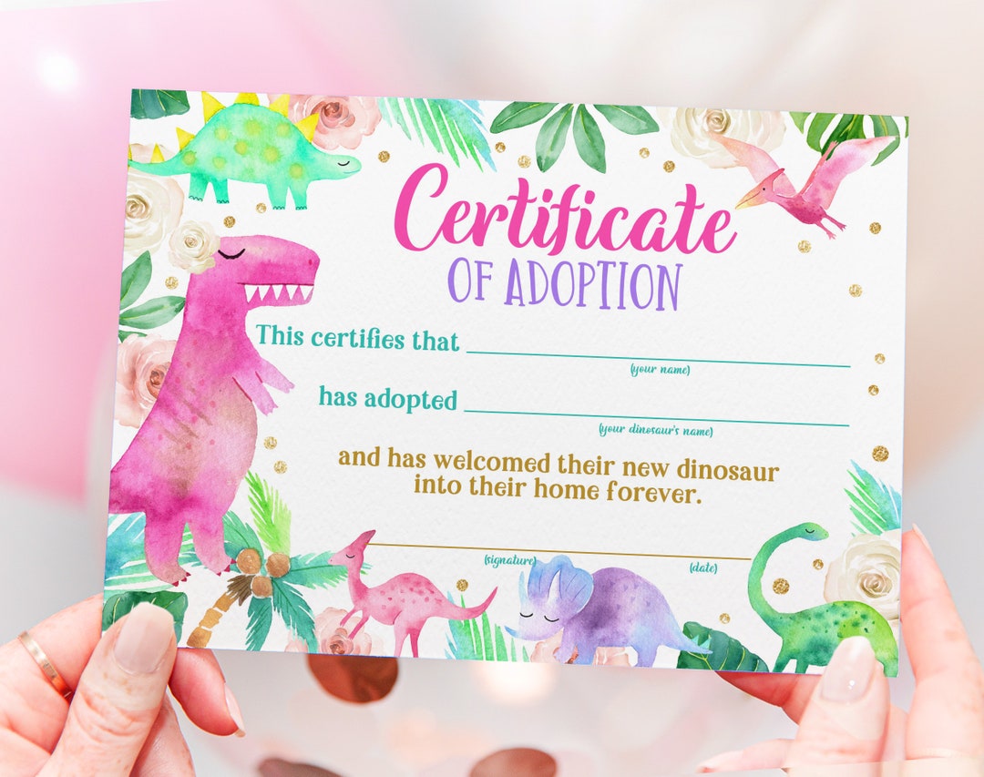 Certificado de adopción de dinosaurios Dinosaurio Cumpleaños Favor Dino ...