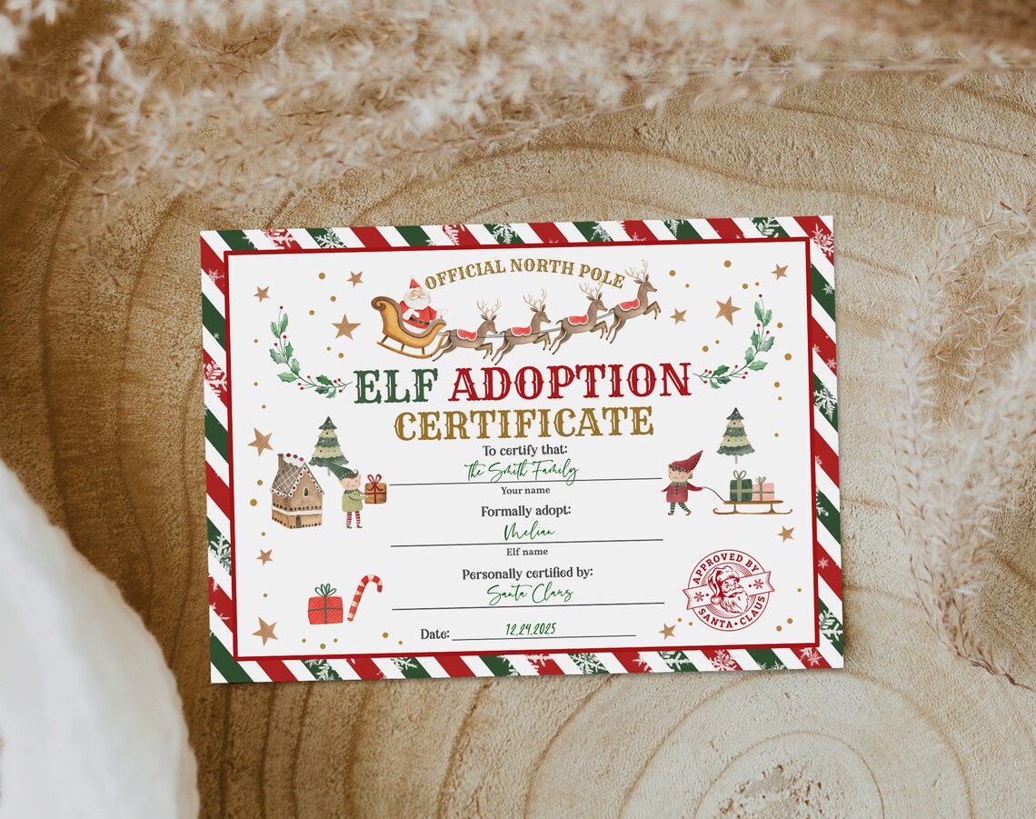 Elf Adoption Certificate: Editable Christmas Printable Letter Eado2 - Etsy