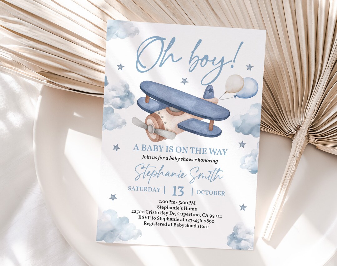 Blue Airplane Baby Shower Invitation Editable Travel Baby Shower Invite ...