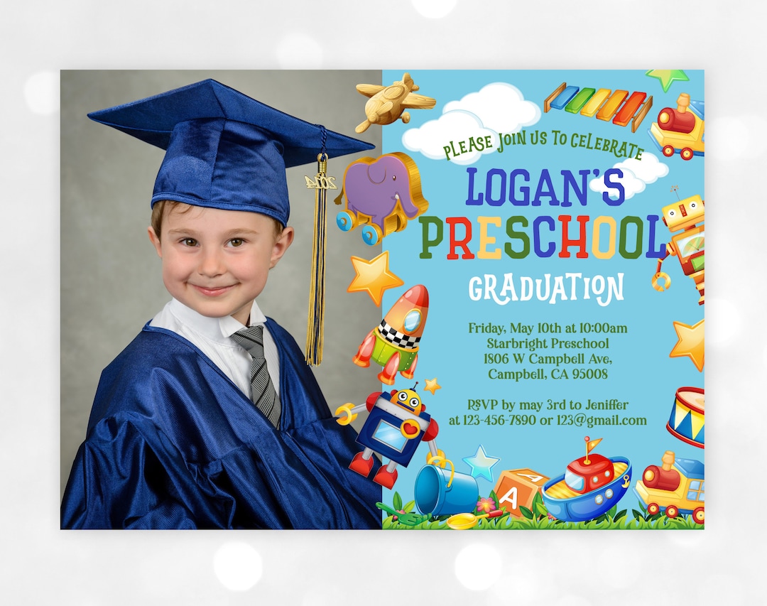 Preschool Graduation Invitation Cute Kids Graduation Party Invite Toy ...