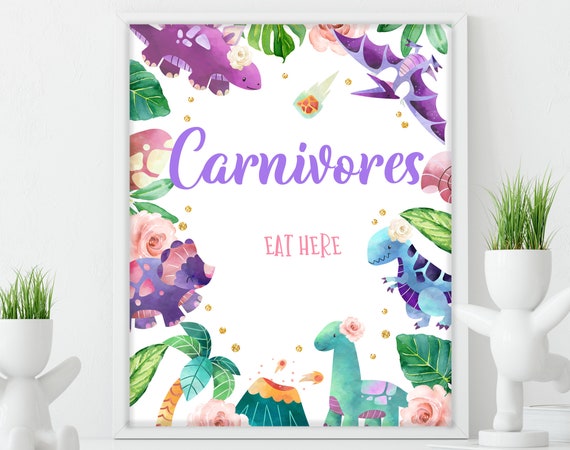 Dinosaur Carnivores Birthday Sign Food Table Sign Girl Dino | Etsy