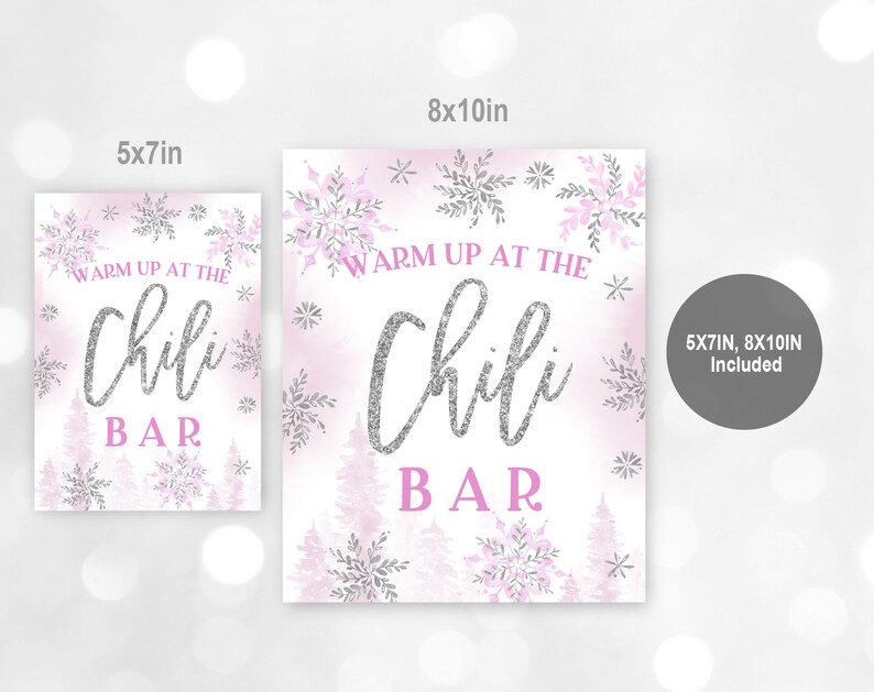 Snowflake Chili Bar Sign Winter Party Sign Printable Pink - Etsy