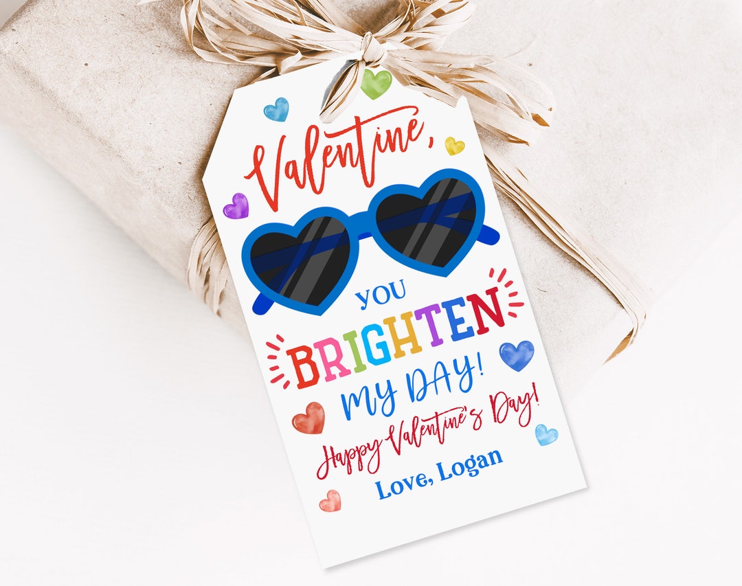 You Brighten My Day Valentine Tags: Sunglasses, Rainbow Non-candy Vat28 ...