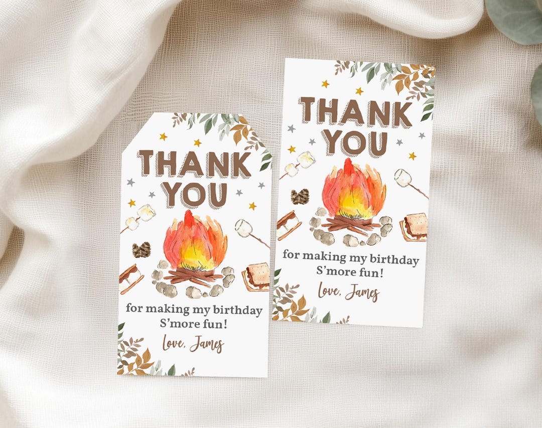 Campfire S'mores Thank You Tags, Editable Printable (2x3.5in Bir383) - Etsy