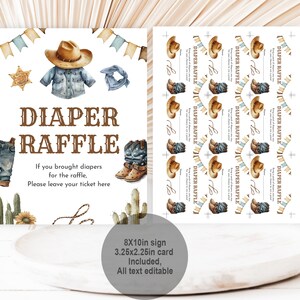 Little Cowboy Diaper Raffle Sign and Ticket Wild West Baby Shower Game ...