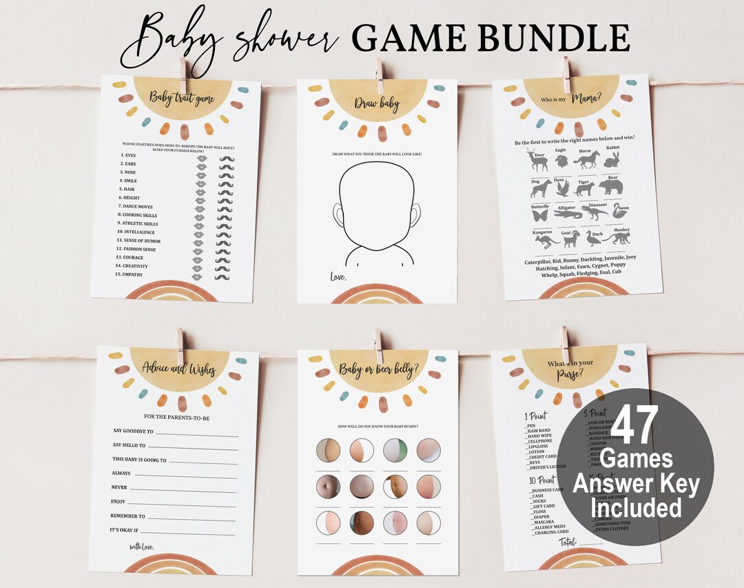 Boho Sunshine Rainbow Baby Shower Game Bundle Sun Baby Game Set Here ...