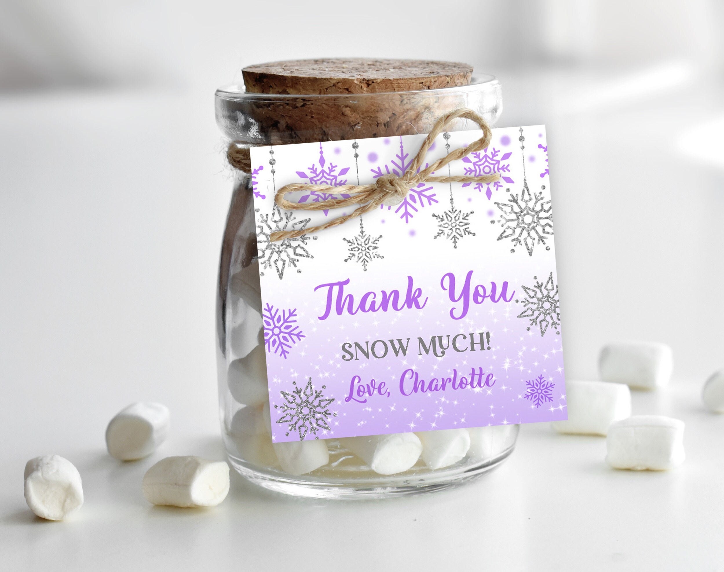 Purple Snowflake Birthday Round Square Tag Favor Tag Sticker/ | Etsy