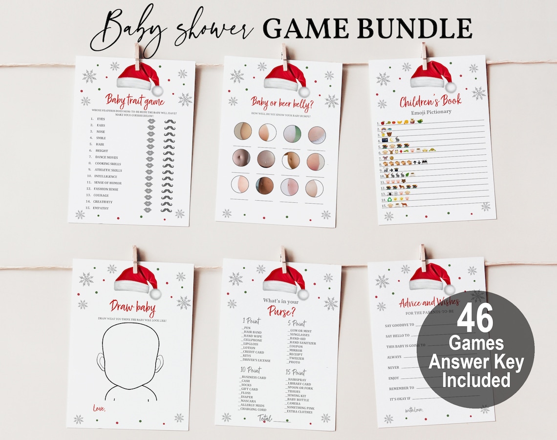 Christmas Baby Shower Game Set Santa Game Pack Bundle Winter - Etsy