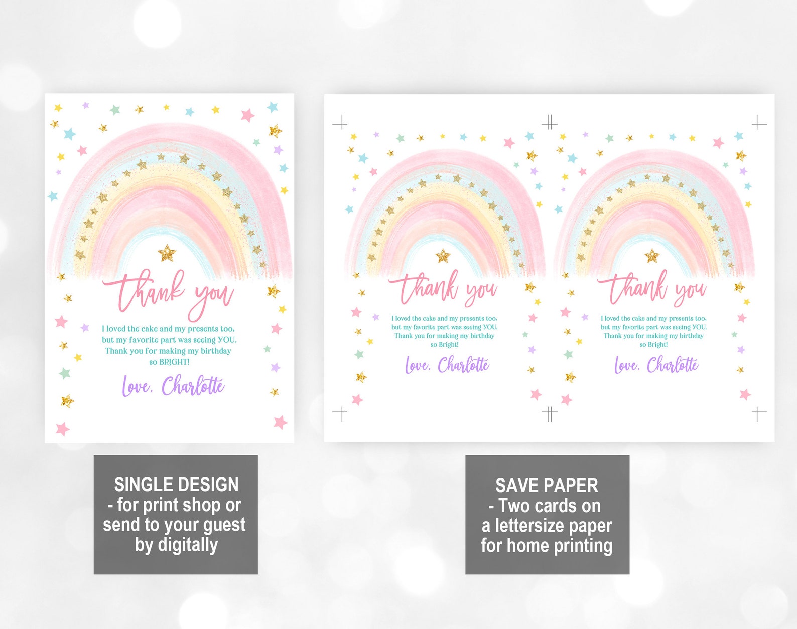 Rainbow Birthday Thank You Card Rainbow Thank You Note Pastel - Etsy