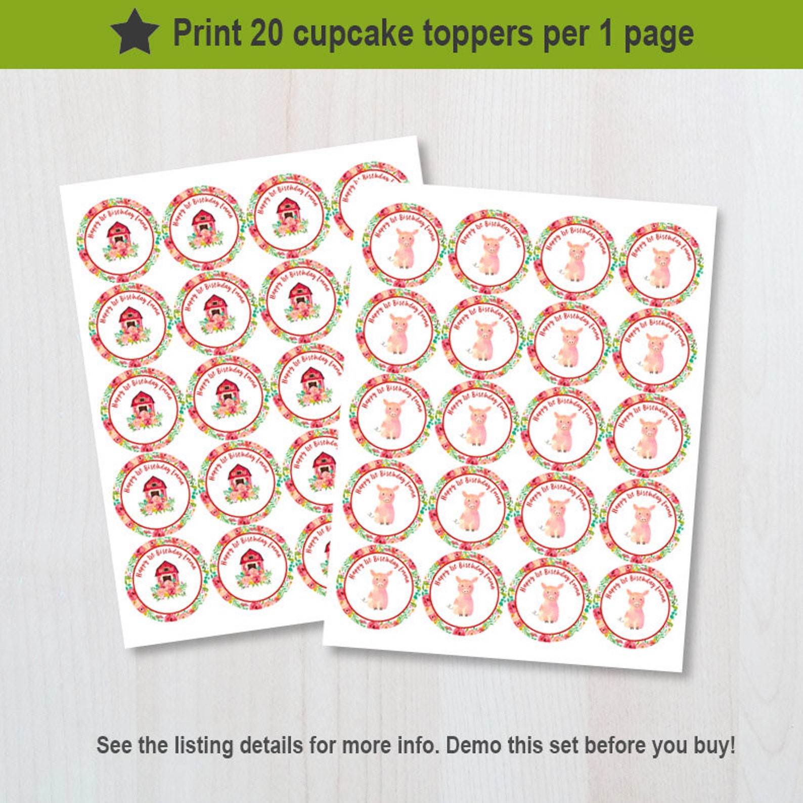 Farm Birthday Cupcake Toppers Farm Party Label Sticker - Etsy