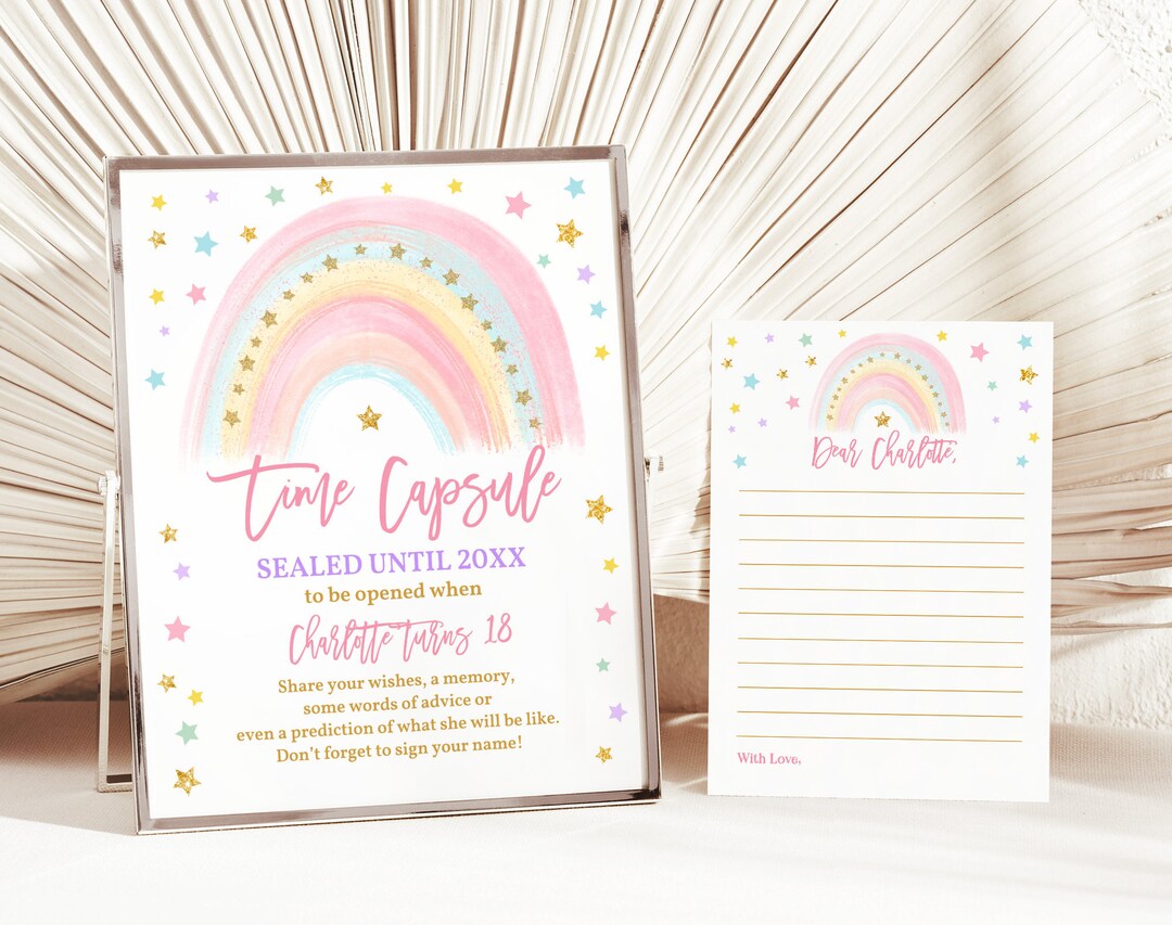 EDITABLE Rainbow Time Capsule and Matching Note Cards Pastel Rainbow ...