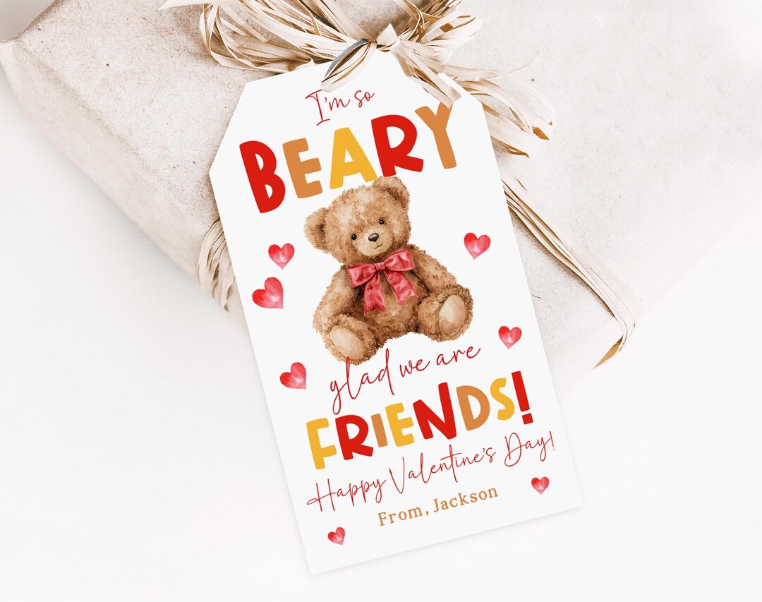 Valentine Bear Tags: Beary Glad We Are Friends, Candy Card Vat93 - Etsy