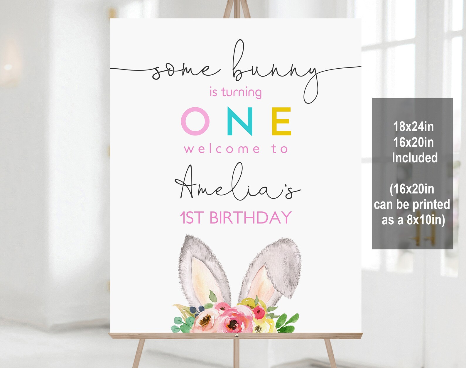 EDITABLE Girl Bunny 1st Birthday Welcome Sign Printable Some - Etsy