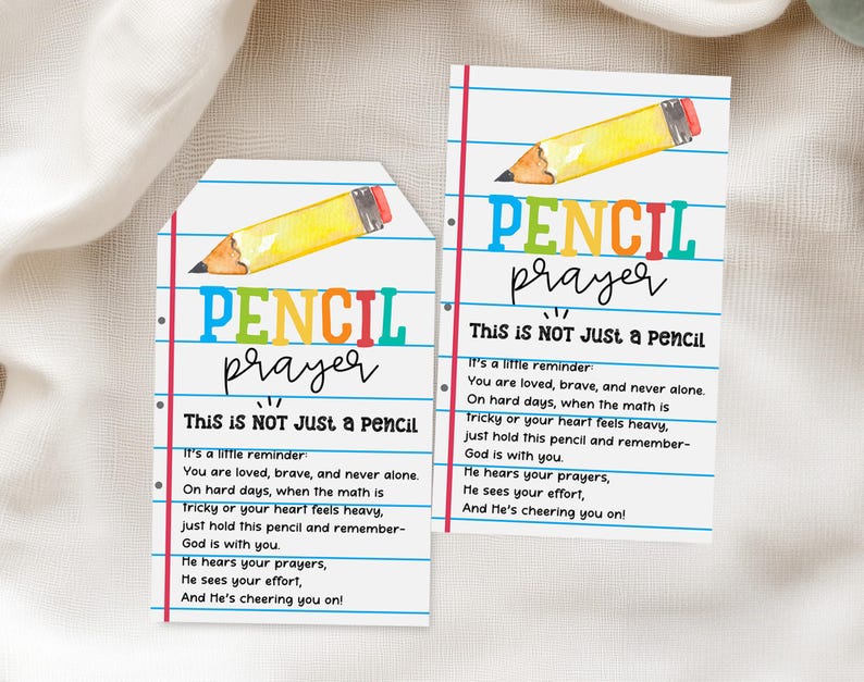 Prayer Tag: Back to School Pencil Design (editable Printable PDF Bst63 ...