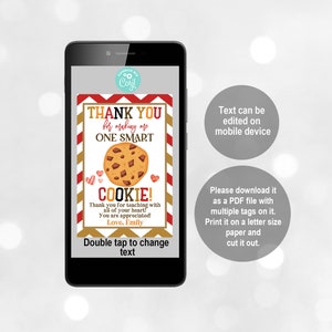 End of School Cookie Tag Thanks for Making Me One Smart Cookie Gift Tag ...