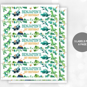 Dinosaur Birthday Water Bottle Label Cute Dino Party Wrapper Boy ...