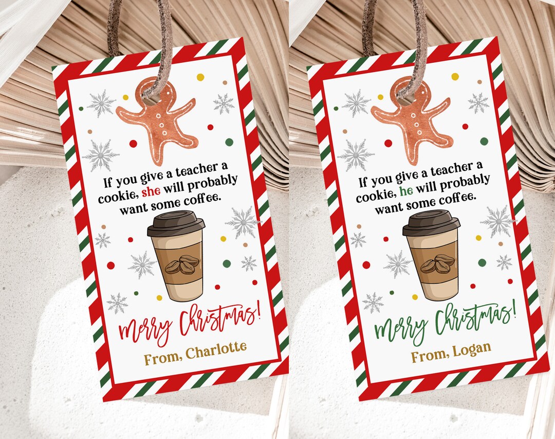 Printable Christmas Gift Tags: Coffee & Cookie Theme (editable PDF ...