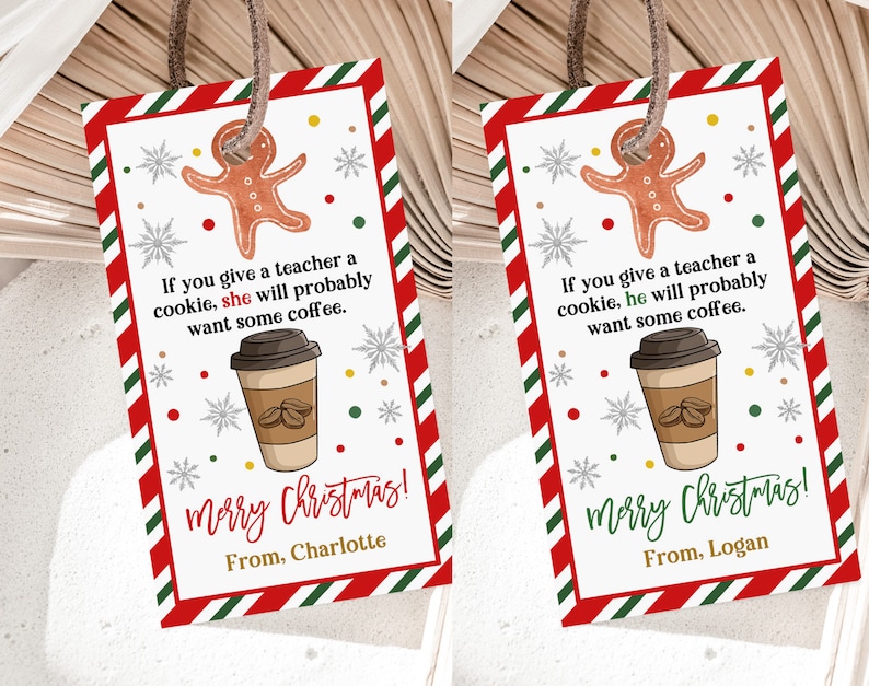 Printable Christmas Gift Tags: Coffee & Cookie Theme (editable PDF ...