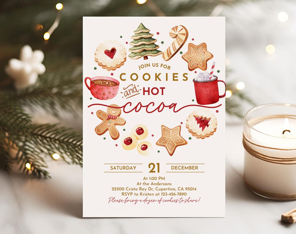 Hot Cocoa Party Invitation: Editable Christmas Cookies Theme ...