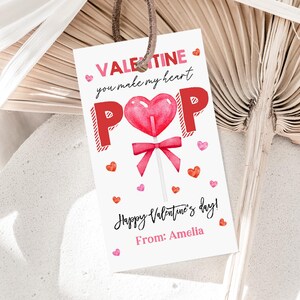 Lollipop Valentine Tag Candy Sucker School Classroom Treat Tags ...
