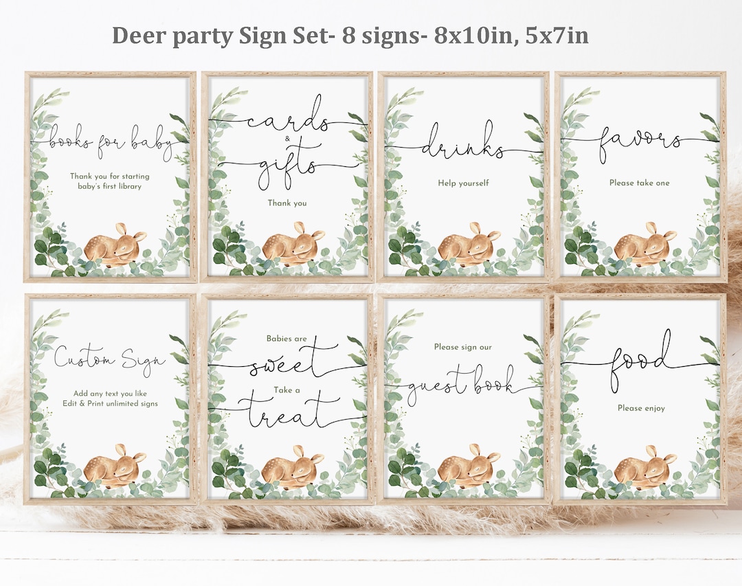 Deer Baby Shower Sign Set Woodland Animal Party Decor Forest Animals ...