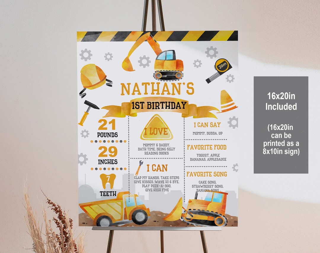 Construction Birthday Milestone Poster Boy 1st Birthday Poster ...