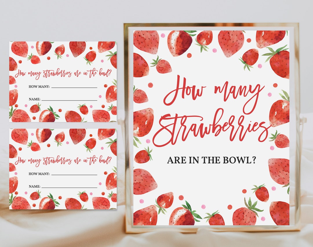 How Many Strawberries Are in the Bowl Sign Strawberry Baby Shower Game ...
