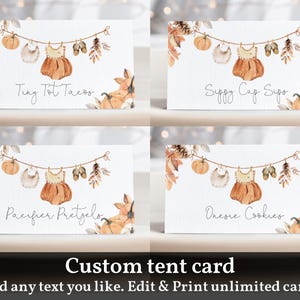 Pumpkin Baby Shower Place Cards - Editable Fall Food Labels Bab291 - Etsy