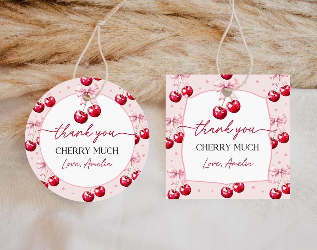 Cherry First Birthday Favor Tags - Editable Printable Stickers Bir488 ...
