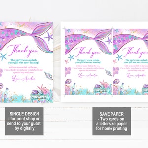 Mermaid Thank You Card Sea Thank You Note Purple Gold Teal Thank You ...