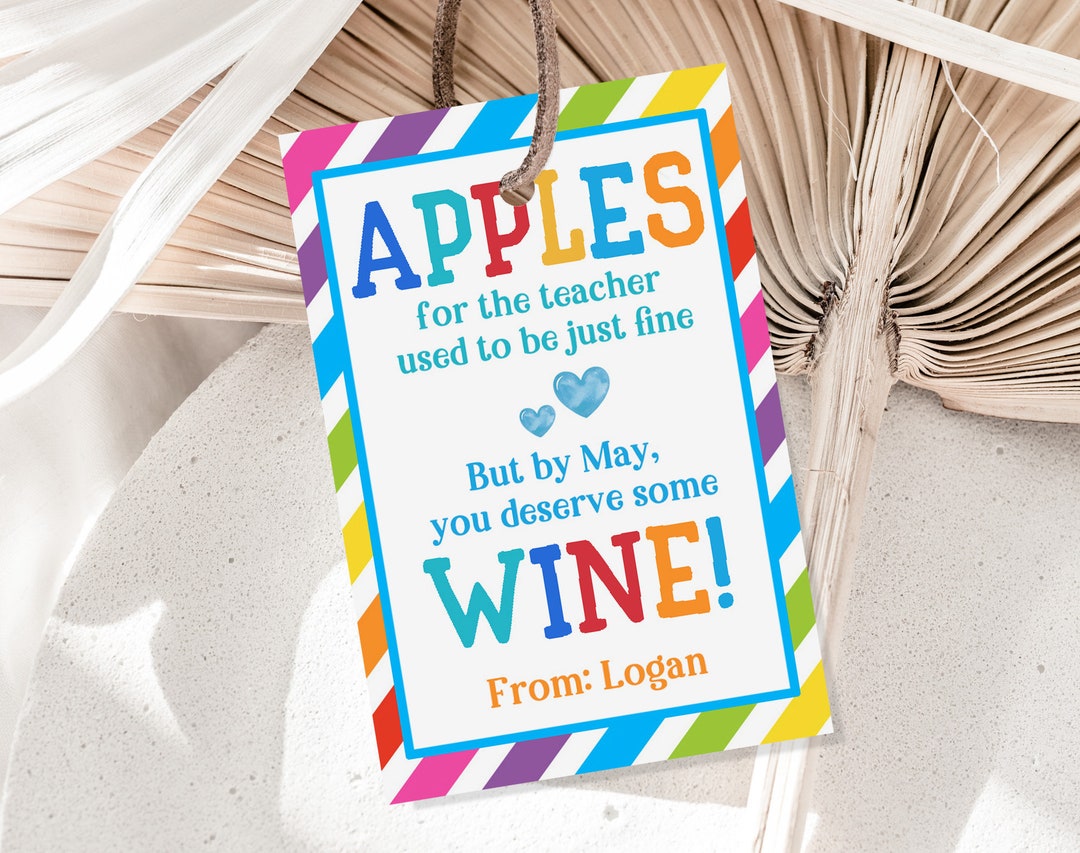 Teacher Wine Tag Wine Teacher Appreciation Gift Tag Wine Label Daycare ...