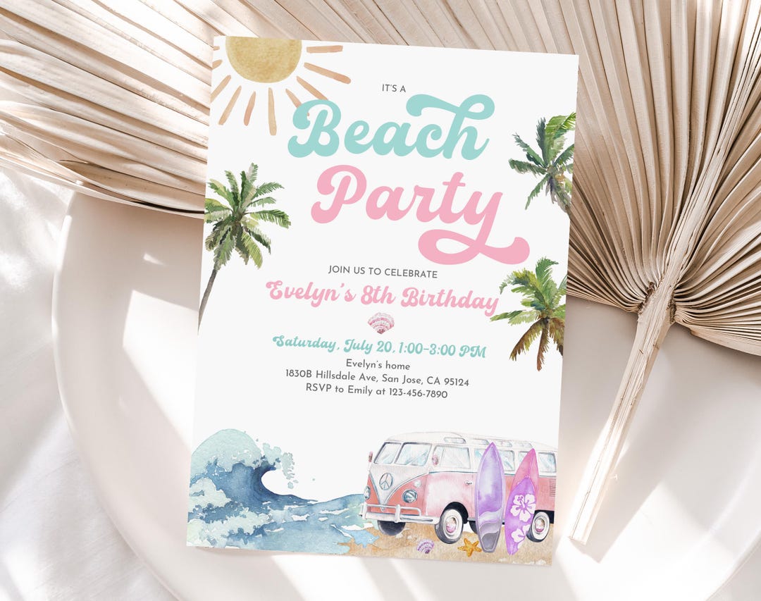 Beach Birthday Invitation Template Editable Birthday Invite Any Age ...